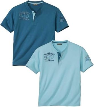 Atlasformen Lot de 2 Tee Shirt Homme - T-Shirts à Manches Courtes Col Boutonné - Disponible en Grandes Tailles du M au 5XL