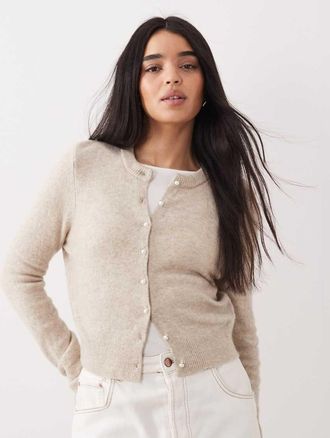 Abercrombie & Fitch Gilet &agrave; boutons nacr&eacute;s - Beige-Neutre