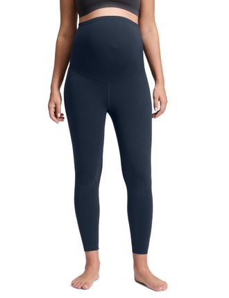 CRZ YOGA Damen Butterluxe Umstandsleggings - 64cm Skinny Umstandshose High Waist Schwangerschaft Yoga Leggins Echte Marine 34