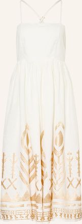 Greek Archaic Kori Strandkleid Feather Aus Leinen Mit Glitzergarn weiss