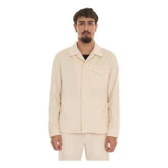 Hindustrie Gestreiftes Overshirt mit Knopfverschluss - - Jackets - Herren - Beige - 3XL