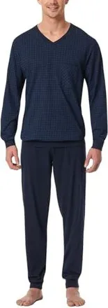 Schiesser Schlafanzug Lang mit B&uuml;ndchen-Nightwear Set Ensemble de Pijama, Bleu Nuit_182194, 58 Hommes
