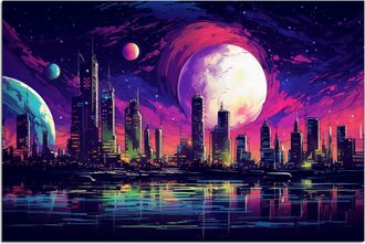 Wallario selbstklebendes Poster - Zukunft unter fremden Himmeln, Aufkleber in Premiumqualität, Klebefolie Größe: 100 x 150 cm XXL-Poster