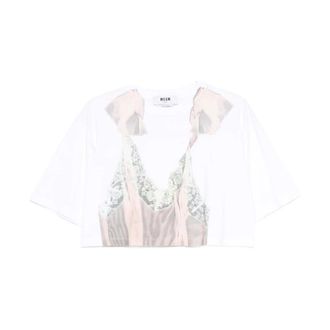 Msgm Rundhals-T-Shirt - - Tops - Damen - Wei&szlig; - M