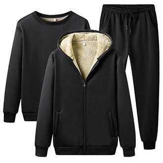 Jamron Homme Grande Taille 3 Pi&egrave;ces Hiver Ensemble de Surv&ecirc;tement &agrave; Doublure Polaire V&ecirc;tements de Sport de Jogging Noir 4XL