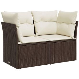 vidaXL Canap&eacute; de jardin avec coussins 2 places marron r&eacute;sine tress&eacute;e