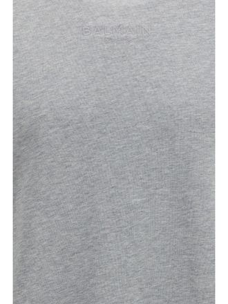 Balmain Mens Crewneck Sweatshirt Embroidered Logo Heather Grey-Heather Grey Cotton Sweatshirts Grey/heather Sweater