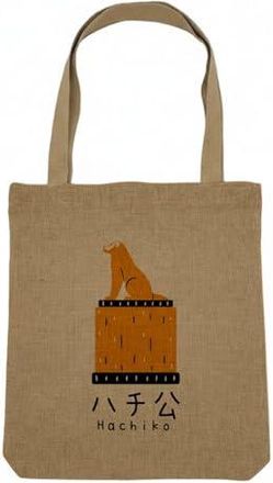 Fabulous Sac Shopping Tote Bag Aspect Lin - Hachiko Chien Statue Japon Asie Culture - Sac de Courses Toile Epaisse 360g Beige Naturel Cabas Port&eacute; Epaule Solide