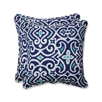 Pillow Perfect Kissen Perfect Outdoor | Indoor Damast Marine Dekokissen 18.5 x 18.5 blau