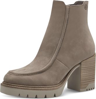 Tamaris Damen Boots mit Absatz Leder Blockabsatz; TAUPE/beige; 41 EU