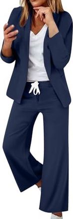 Generico Tailleur Femme Élégant Couleur Unie Curvy Complet Blazer Léger Business Formelle Vestes Et Pantalons Mode avec Poches Vestes Robe Grande Taille Bureau