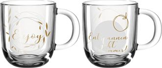 Leonardo Leonardo Presente Geschenk-Tassen Set Enjoy, 2-teilig, sp&uuml;lmaschinengeeignete Glas-Tassen, Tee-Tassen mit goldenem Schriftzug und Motiv, 400 ml, 02560