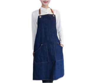 A.Monamour Schürzen Kochschürzen Küchenschürzen Blaue Jeans Verstellbare Latzschürze Mit Taschen Für Frauen Männer Unisex Home Küche Garten Salon Cafe Malerei Ku