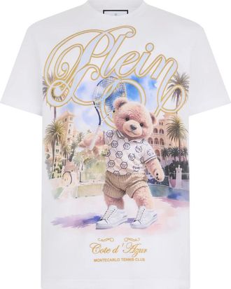 Philipp Plein Homme, Tops, Blanc, Taille: 3XL T-Shirt Col Rond Teddy Tennis
