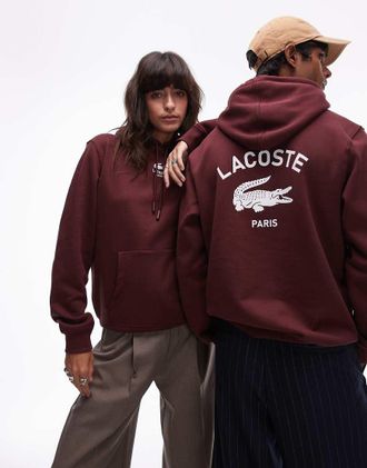 Lacoste Kapuzenpullover in Burgunderrot mit Logo auf der Vorderseite