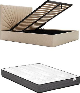 Pascal Morabito Polsterbett mit Bettkasten - 180 x 200 cm - Stoff - Beige + Matratze - RILIODA