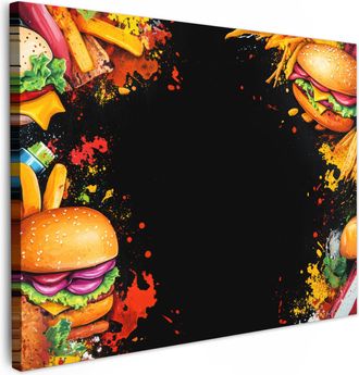 MuchoWow © Leinwandbilder 70x50 cm Wall Art Decoration Bilder für die Wand Schlafzimmer Deko Canvas Painting Wanddekoration Wohnzimmer Fast Food - Graffiti - H