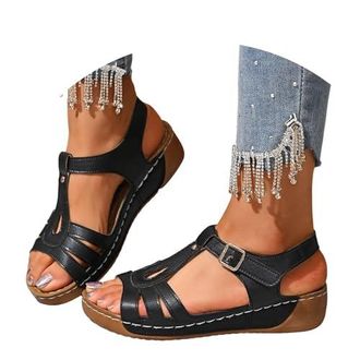 Generic Sandales d&eacute;t&eacute; habill&eacute;es pour femme - Espadrilles compens&eacute;es d&eacute;contract&eacute;es &agrave; talons hauts - Sandales d&eacute;t&eacute; d&eacute;contract&eacute;es - Sandales compens&eacute;es boh&egrave;me &agrave; 