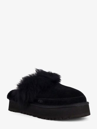 UGG Womens Suede Mules Disquette Chalet Black Leather Sandal
