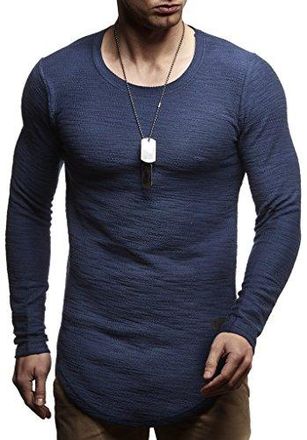 LEIF NELSON Pull &agrave; col rond pour homme - Noir - Manches longues - Pull fin - Sweat-shirt &agrave; manches longues - Col rond - Pour gar&ccedil;on - LN6298 - Bleu - Medium