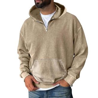 Generic Sweat &agrave; capuche pour homme - Pull r&eacute;tro - Manches longues - Coupe droite - Avec fermeture &eacute;clair 1/4 - Confortable - T-shirt de sport - Pull de transi