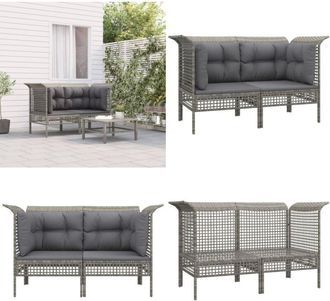 vidaXL Garten-Ecksofas mit Kissen 2 Stk. Grau Poly Rattan - Gartenm&ouml;bel - Outdoor M&ouml;bel - Lounge Set - Essbereich - Balkonm&ouml;bel - Home & Living