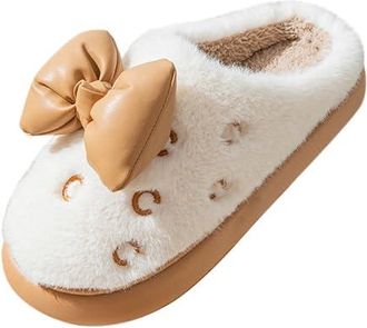Generic Pantoufles de printemps et dhiver pour femme avec noeud et semelle &eacute;paisse, l&eacute;g&egrave;res, chaudes, en coton, pantoufles dint&eacute;rieur avec semelles en caoutch