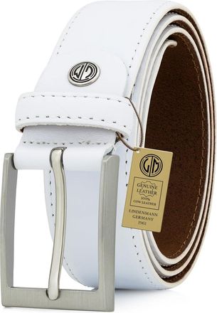 Lindenmann Leder-G&uuml;rtel Herren 35 mm breit, G&uuml;rtel Herren Volllederg&uuml;rtel wei&szlig;, Gr&ouml;&szlig;e/Size:Bundweite 125 cm Gesamtl&auml;nge 140 cm W 49.2 XXXL, Farbe/Color:weiss