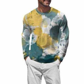 Generic Chemise gaufr&eacute;e &agrave; manches longues pour homme - T-shirt long - Couleur d&eacute;grad&eacute;e - Col rond - Respirant - D&eacute;contract&eacute; - Pour un usage quotidien - Pour l