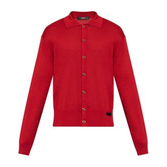 Versace Seide-Baumwoll-Strick-Polo-Cardigan - - Knitwear - Herren - Rot - XL