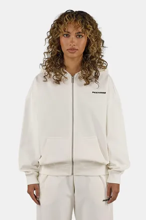 Pegador Kapuzensweatjacke PEGADOR Clarita Oversized Sweatjacket, Damen, Gr. S, washed warm wei&szlig; schwarz, Sweatware, Obermaterial: 80% Baumwolle, 20% Polyester