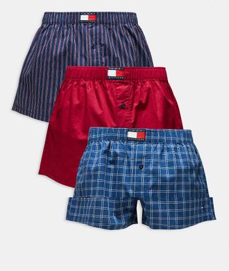 Tommy Hilfiger Heritage Boxershorts aus Webstoff in Blau kariert/Rot/Gestreift, 3-er Pack-Bunt