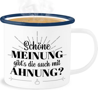 Shirtracer Emaille Becher Blechbecher - Statement Sprüche - Schöne Meinung - gibts die auch mit Ahnung? - 300 ml - Weiß Blau - tasse spruch: sarkasmus spruch tee