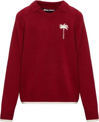 Palm Angels Pull en laine avec logo brod&eacute; - Homme - Pulls - Rouge - Taille: M