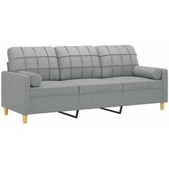 vidaXL 3-Sitzer-Sofa mit Zierkissen Hellgrau 180 cm Stoff - Vidaxl