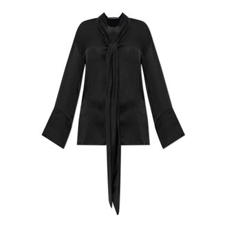 Balmain Femme, Blouses et Chemises, Noir, Taille: 36 FR Chemise en soie avec foulard d&eacute;coratif
