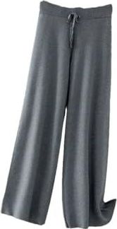 Generic Pantalon tricot&eacute; taille haute en laine &agrave; jambes larges pour femme - Pantalon droit d&eacute;contract&eacute; et ample, gris, XL