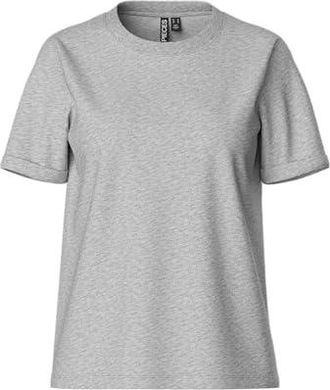 Pieces Pcria SS Fold Up Tee Noos, T-Shirt Femme, Gris (Light Grey Melange Light Melange), 42 (Taille Fabricant: X-Large)