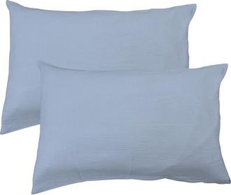 Matt & Rose Lot de 2 Taies doreiller Unies Double Gaze DE Coton Rectangulaires | 100% Coton de qualit&eacute; sup&eacute;rieure | Oeko-TEX | Taies doreiller 50x70cm | Bleu Hori