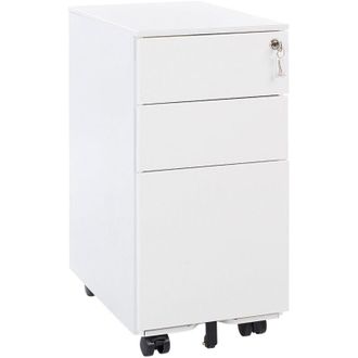 Beliani Aktenschrank Weiß Metall mit 3 Schubladen Abschließbar Rollbar Modern Metallschrank für Arbeitszimmer Büro Homeoffice Garage Werkstatt