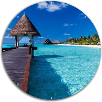 Wallario rundes Outdoor-Poster für Garten oder Balkon EIN Platz in der Südsee, Motivbanner 60 cm Durchmesser