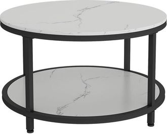 Vicco Table basse Ontario, Marbre blanc, 80 x 80 cm Rond