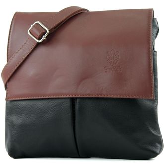 modamoda.de T63 Damen Nappaleder Umh&auml;ngetasche Schultertasche handmade in Italy, Farbe:Schwarz/Braun2021