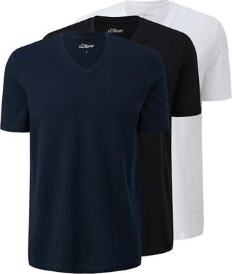 s.Oliver T-Shirt pour Homme 2155030, Bleu, Noir, Blanc 00 x 3, XL