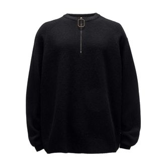 J.W.Anderson Homme, Pulls, Noir, Taille: M Pull Ras du Cou en Laine Mérinos Noire JW Anderson