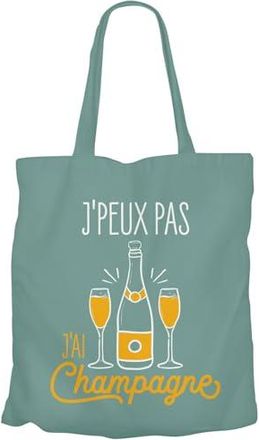 Fabulous Tote Bag Sac Shopping en Toile Turquoise - JPeux Pas Jai Champagne Vin Alcool Apéro Fete - 10 L