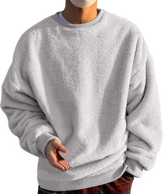 Generic Chandails en molleton épais sans capuche pour homme - Pull dhiver chaud - Sweat en polaire lourd - Col rond - Manches longues - Coupe ample - Décontra