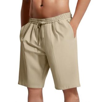 Generic Short en coton et lin pour homme - Taille &eacute;lastique - Plusieurs poches - Uni - Confortable - Respirant - Longueur genou - Tendance - R&eacute;tro - L&eacute;ger, ka