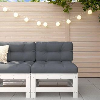 vidaXL Mittelsofa mit Kissen Wei&szlig; Massivholz Kiefer - Vidaxl
