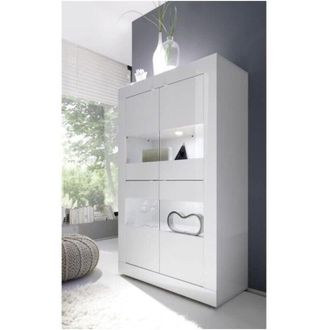 Homemania Homemania - Vitrine - basico - 4 portes - Blanc laqu&eacute; brillant - 101 x 42 x 161 cm